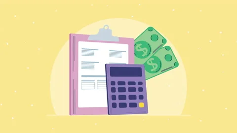 calculator math with clipboard and bills... | Stock Video | Pond5