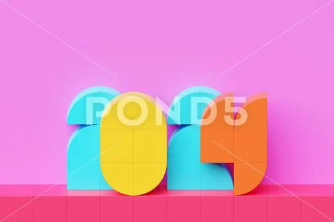 Calendar header number 2024 on pink and blue background. Happy new year ...