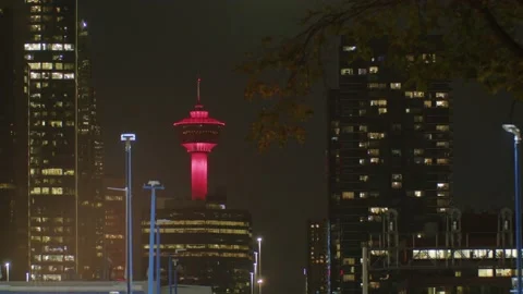 Calgary Tower Space Needle Red light at ... | Stock Video | Pond5