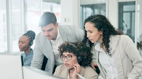 Call center, computer and people plannin... | Stock Video | Pond5