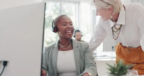 Call center, training and black woman wi... | Stock Video | Pond5