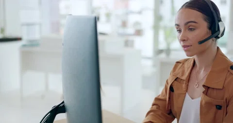 Call center woman, computer and talk in ... | Stock Video | Pond5