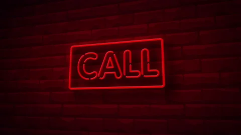 call Neon Sign on Brick Wall Background. | Stock Video | Pond5