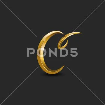 Calligraphic golden letter C curl monogram logo, feminine 3d initial ...