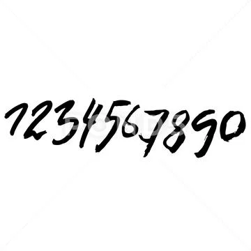 Calligraphic ink numbers. Dry brush vector illustration.: Graphic ...
