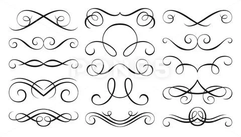 Calligraphic swash swirl line scroll ink flourish ~ Clip Art #220477879