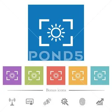 Camera brightness setting flat white icons in square backgrounds ...
