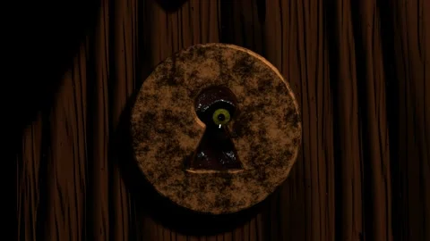 Camera closes to a keyhole and an eye of... | Stock Video | Pond5