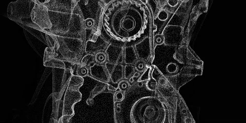 Camera move through pieces of 3d engine ... | Stock Video | Pond5