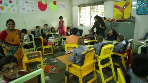 A camera moves forward to an NGO school ... | Stock Video | Pond5
