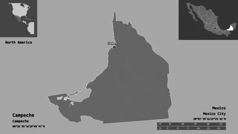 Campeche location. Mexico. Bilevel map | Stock Video | Pond5