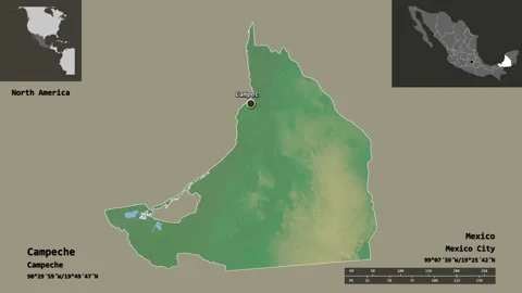 Campeche location. Mexico. Relief map | Stock Video | Pond5