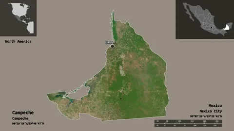 Campeche location. Mexico. Satellite map | Stock Video | Pond5