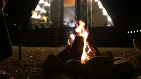 Campfire on background on backyard in ni... | Stock Video | Pond5