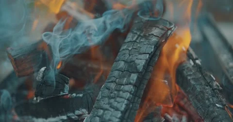 Camping fire Detail with wood burning in... | Stock Video | Pond5