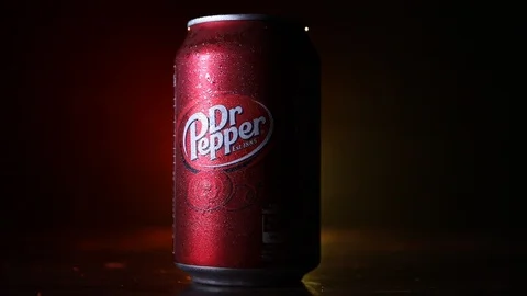 Can of Dr Pepper soft drink on dark tone... | Stock Video | Pond5
