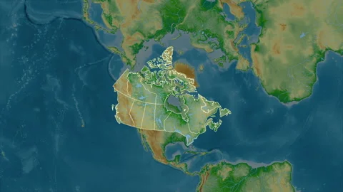 Canada map - extract. Regions. Physical. | Stock Video | Pond5