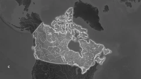 Canada map - solid. Glow. Grayscale. Lab... | Stock Video | Pond5
