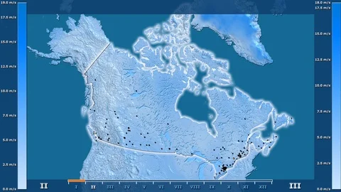 Canada - wind speed, borders and cities | Stock Video | Pond5
