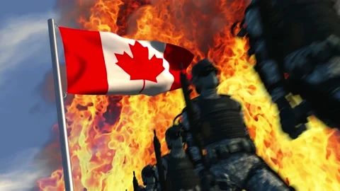 Canadian flag with flames in the backgro... | Stock Video | Pond5
