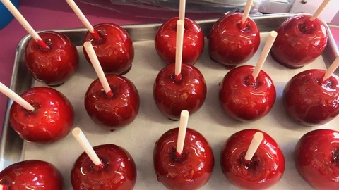 Candy Apples on a tray ready to display ... | Stock Video | Pond5