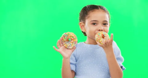Candy, green screen and child eating don... | Stock Video | Pond5