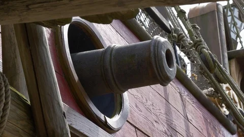 Cannon protruding out the side of a pira... | Stock Video | Pond5