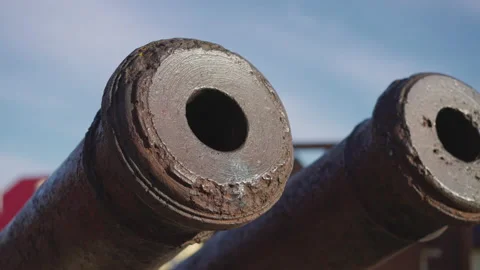 Cannon tubes and muzzles covered with ru... | Stock Video | Pond5