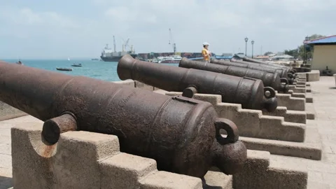 Cannons on the Waterfront at Stone Town,... | Stock Video | Pond5