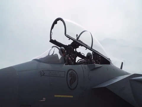 Canopy closing on cockpit of F-15 Eagle | Stock Video | Pond5