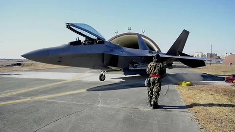 Canopy of F-22 Raptor being lowered with... | Stock Video | Pond5