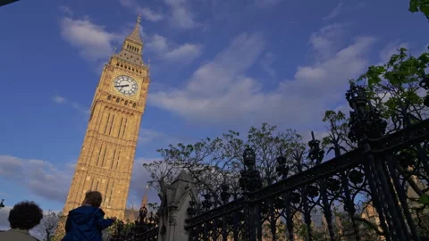 Canted angle of Big Ben clock tower, wro... | Stock Video | Pond5