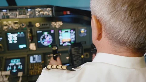 Captain is controls the airplane, rear v... | Stock Video | Pond5