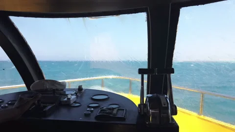Captain steering boat, view from the con... | Stock Video | Pond5