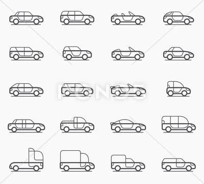 Car body types icons Stock Illustration ~ Graphic #43105744