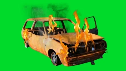 Car Burning Accident Scene Green Screen ... | Stock Video | Pond5