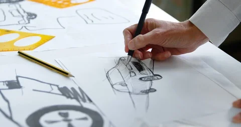 Car designer draw car design in office 4... | Stock Video | Pond5