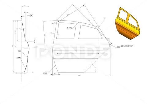 Car door mechanical cadd design 3d model Illustration #303352460