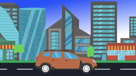 car driving rides around city side view,... | Stock Video | Pond5