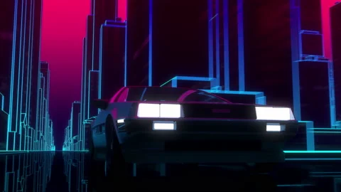 Car driving through 80's style neon futu... | Stock Video | Pond5