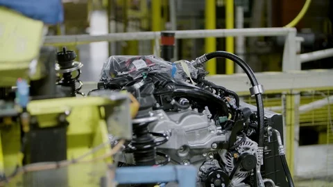 Car engine assembly on the production li... | Stock Video | Pond5