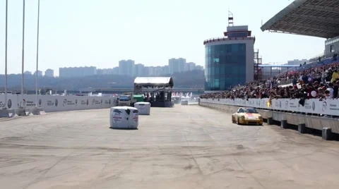 Car moves around obstacle during First s... | Stock Video | Pond5