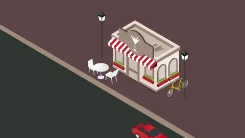 Car moving on the road with cafe buildin... | Stock Video | Pond5