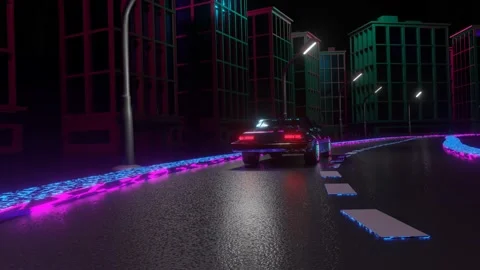 car in neon light with neon flashes driv... | Stock Video | Pond5