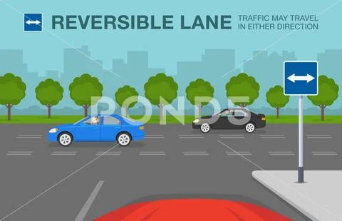 Car is reaching the intersection with reversible lane.: Royalty Free ...