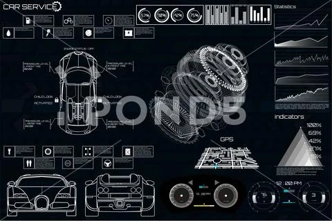 Car service in the style of HUD, Cars infographic ui Illustration #88588152