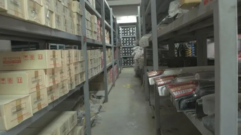 Car spare parts in a store set in a row ... | Stock Video | Pond5