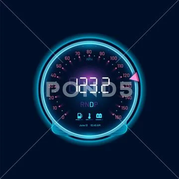 Car speedometer neon dial, speed gauge dashboard Illustration #253504552