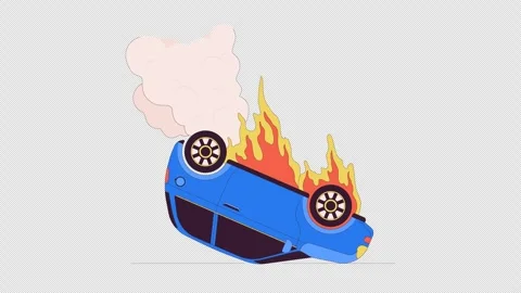 Car upside down on fire line 2D object a... | Stock Video | Pond5