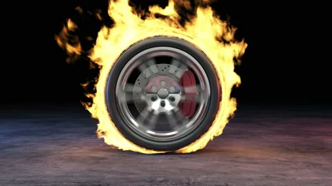 Car wheel in Fire Flame at concrete dark... | Stock Video | Pond5